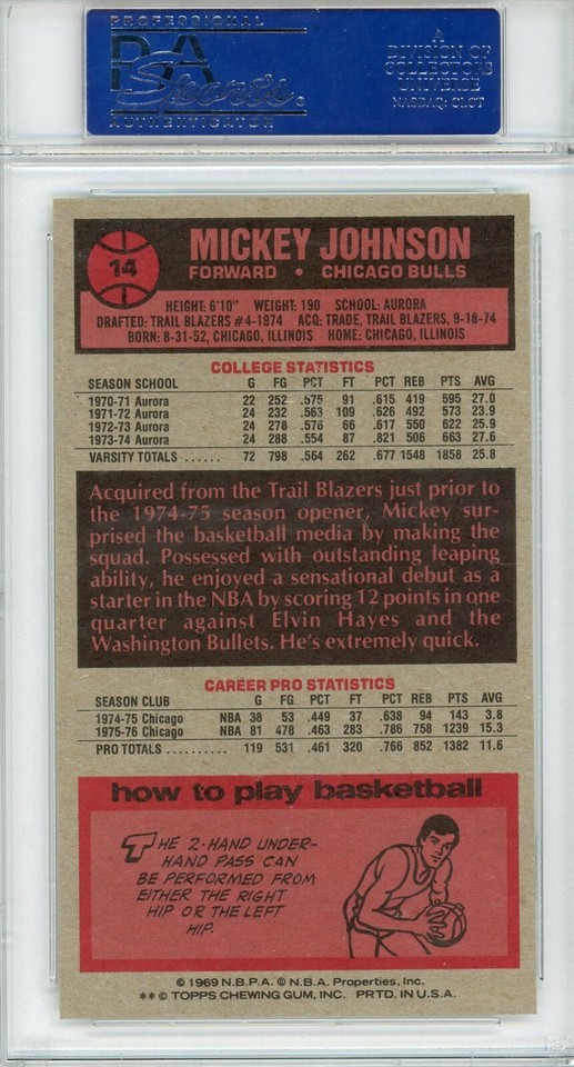 1976 Topps #14 MICKEY JOHNSON - Chicago Bulls - PSA 9 Mint | eBay