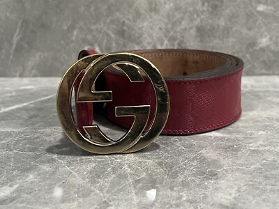 Rare Vintage Gucci Red Monogram Belt Interlocking GG Gold Size 80/32 | eBay
