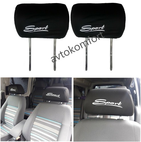 Avtokomfort Pair Black Sport Headrest Covers fit Car Van Bus Head Rest ...