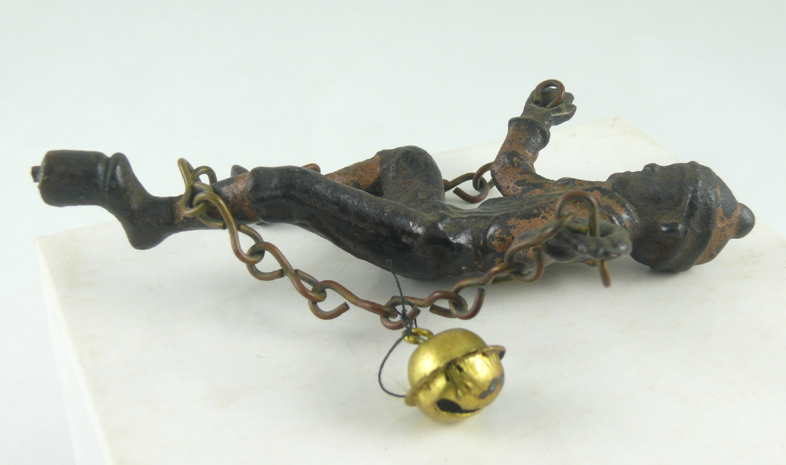 Ca. 1890s-1910 CAST IRON TRAMP FIGURE W/ ORIGINAL CHAIN & BELL FOR GONG ...