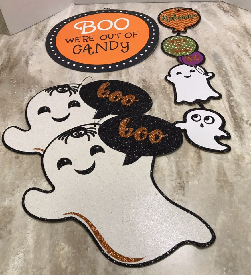 Halloween Hanging Signs Ghost Boo Out of Candy Trick or Treat Holiday ...