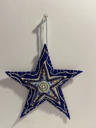 Handmade Embroidered Patriotic / Christmas Star Blue and White Ornament ...