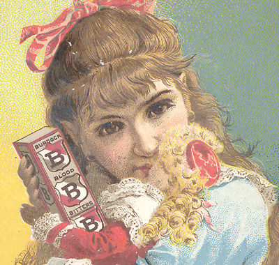 CATSKILL & PALENVILLE NY TRADE CARD, BURDOCK BLOOD BITTERS, LG DOLL ...