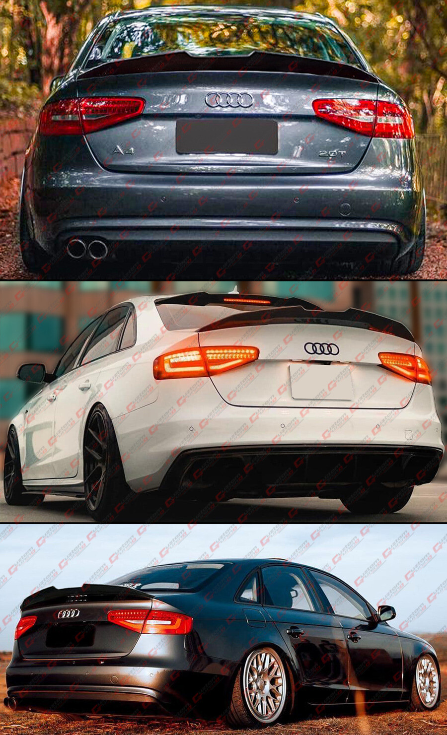 FOR 2013-2016 AUDI A4 B8.5 GLOSS BLACK PSM STYLE HIGHKICK DUCKBILL ...