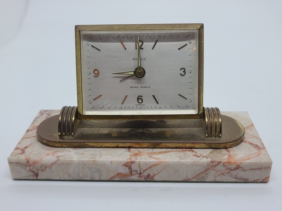 Vintage 1950's RENSIE Germany Brass Mechanical Desk Alarm Clock with ...
