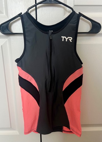 TYR Pink & Gray Zip Triathlon Competition Tank Top w/ Built-In Bra ...