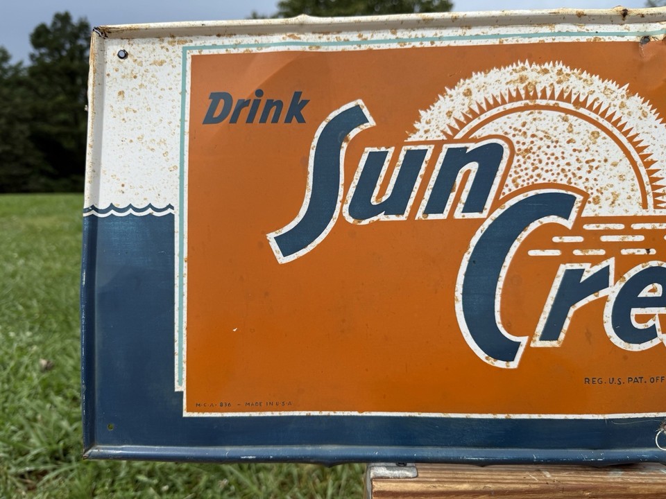 ANTIQUE SUNCREST PAINTED METAL SODA SIGN MADE IN USA ORIGINAL VINTAGE ...