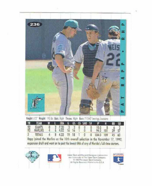Pat Rapp Marline RHP #236 Upper Deck Collectors Choice 1993 Baseball ...