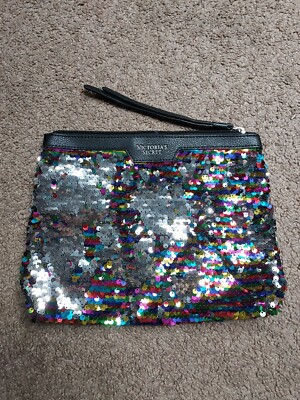 Victorias Secret Multi Color Flip Sequin Cosmetic Bag Makeup Bag Clutch ...
