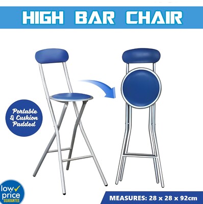 NEW! Blue Padded Folding High Chair Breakfast Kitchen Bar Home Stool ...