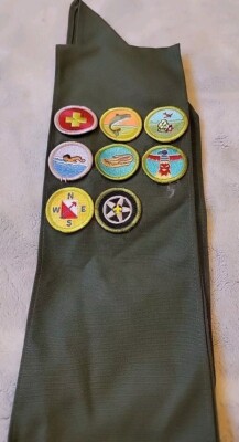 Vintage BSA Boy Scout Green Sash with 8 Merit Badges Patches | eBay