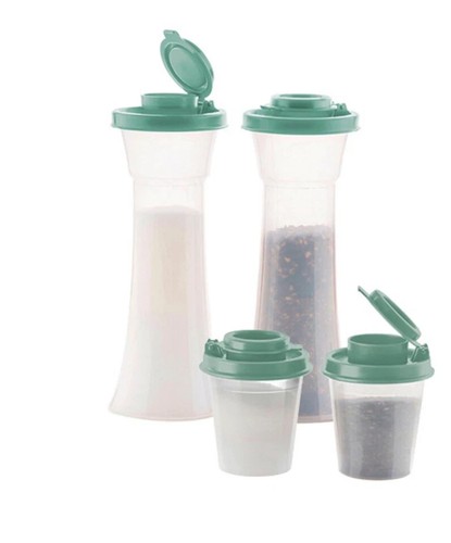 Tupperware 4-piece Salt/Pepper Hourglass and Mini Shaker Set, Clear ...