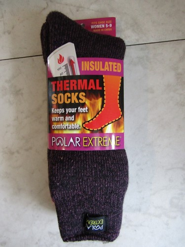 NWT Polar Extreme Insulated Thermal Plum Marl Socks Crew Acrylic/Poly ...