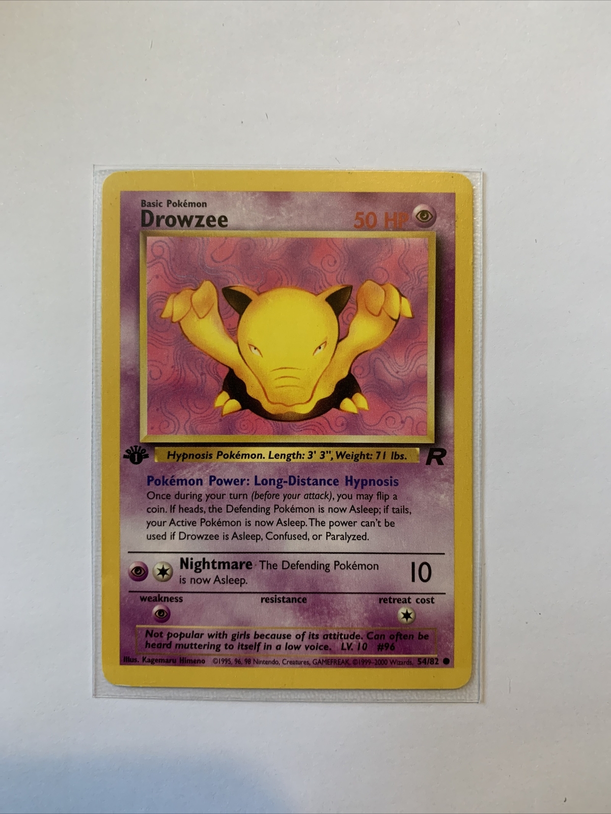 1995, 96, 98 Nintendo, Creatures, GAMEFREAK. Pokémon DROWZEE 54/82 Card ...