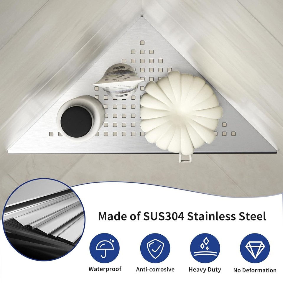 Corner Shower Shelf, 304 Stainless Steel 10" Brushed Recessed Shelf for ...