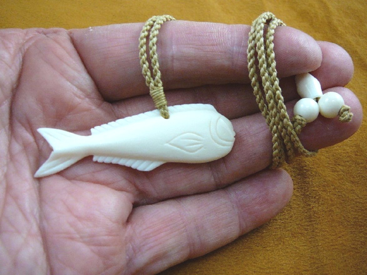 J-DOLFISH-1) white DOLPHIN Fish PENDANT Mahi Necklace water buffalo ...