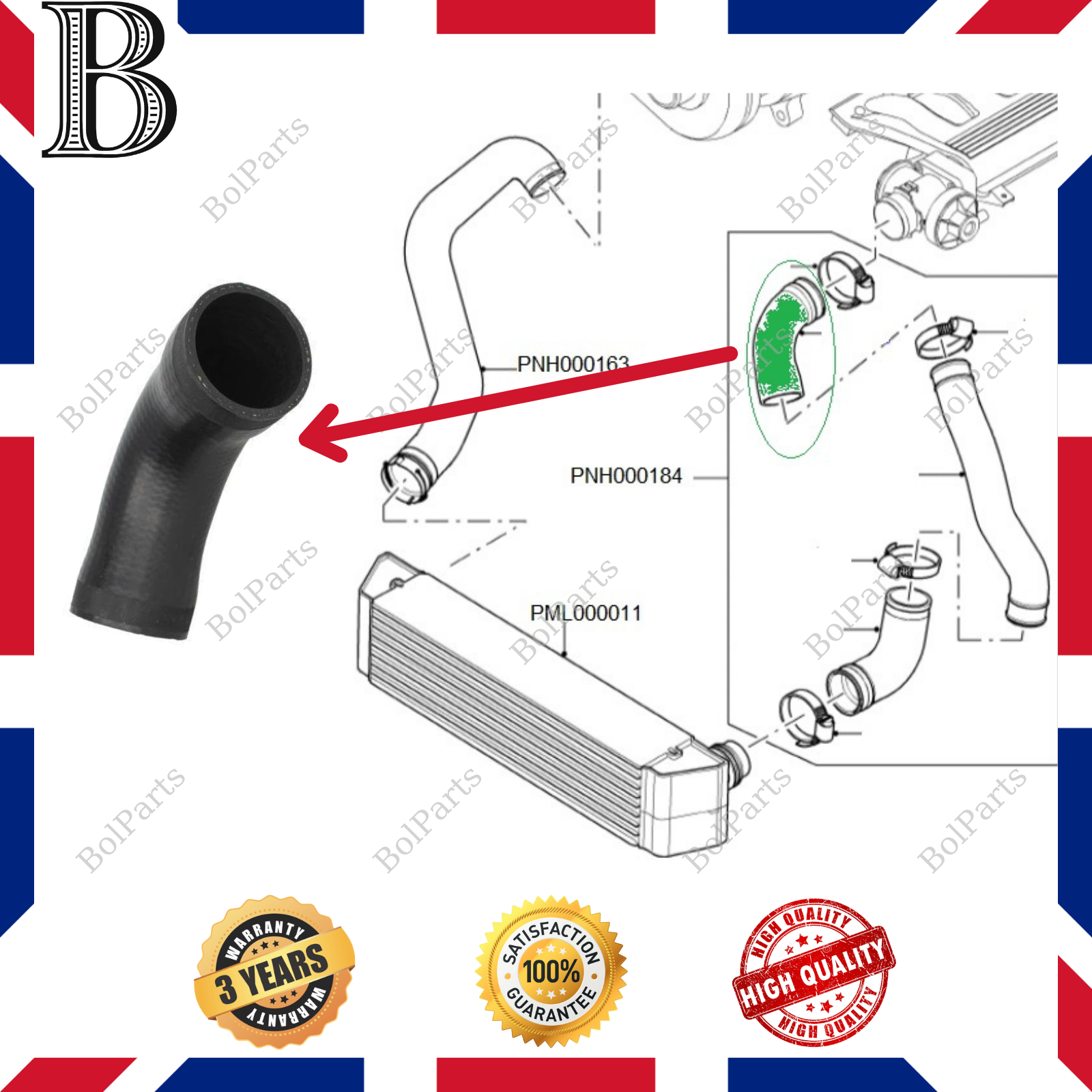 Turbo Intercooler Hose Pipe fits LAND ROVER RANGE ROVER III PNH000184 ...
