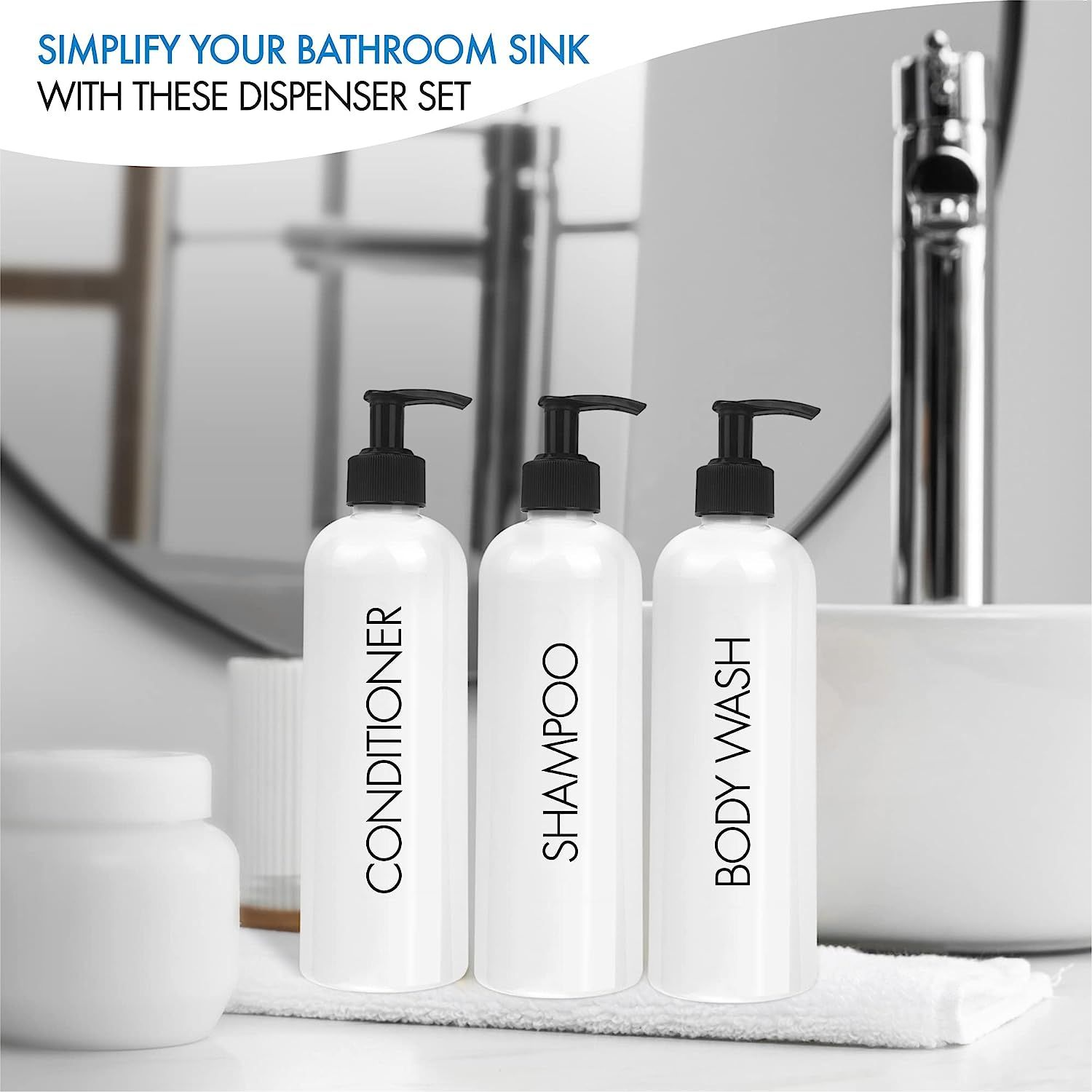 Empty Shampoo and Conditioner Dispenser (Pack of 3, 17 Oz) - Screen ...