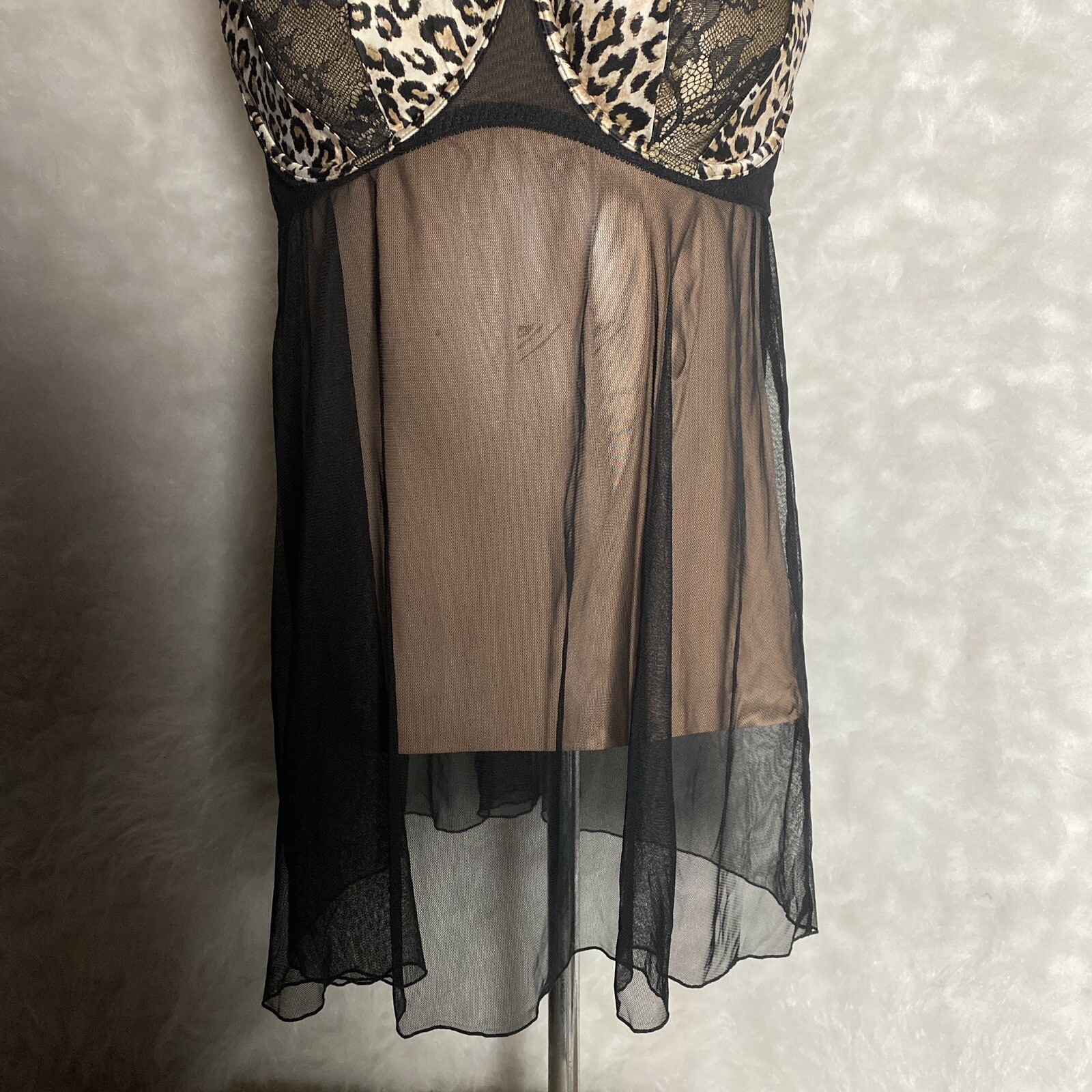 Cacique Black Sheer Lingerie Slip Leopard Print Lace… - Gem