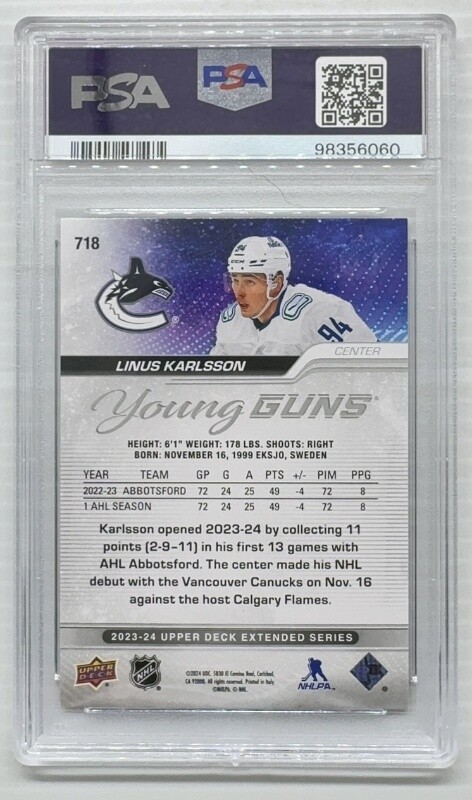 2023-24 Upper Deck Linus Karlsson Outburst Young Guns Rookie RC #718 ...