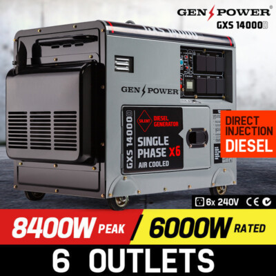 GENPOWER 8.4kW Peak 6.0kW Rated Diesel 13HP Generator Single Commercial ...