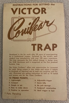 Vtg Victor Conibear Trap Instructions for Setting Trap ATC of America ...