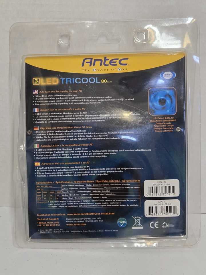 Antec LED TriCool 80mm Blue Fan - 3 Speed Switch - 3-Pin/4-Pin Power ...
