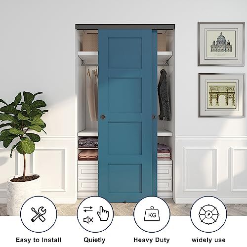 Ju 4ft Heavy Duty Bypass Door Hardware Kit With Finger Pull Sturdy ...