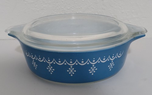 Vintage PYREX #471 Blue Snowflake Garland 1 Pint Casserole Dish With ...