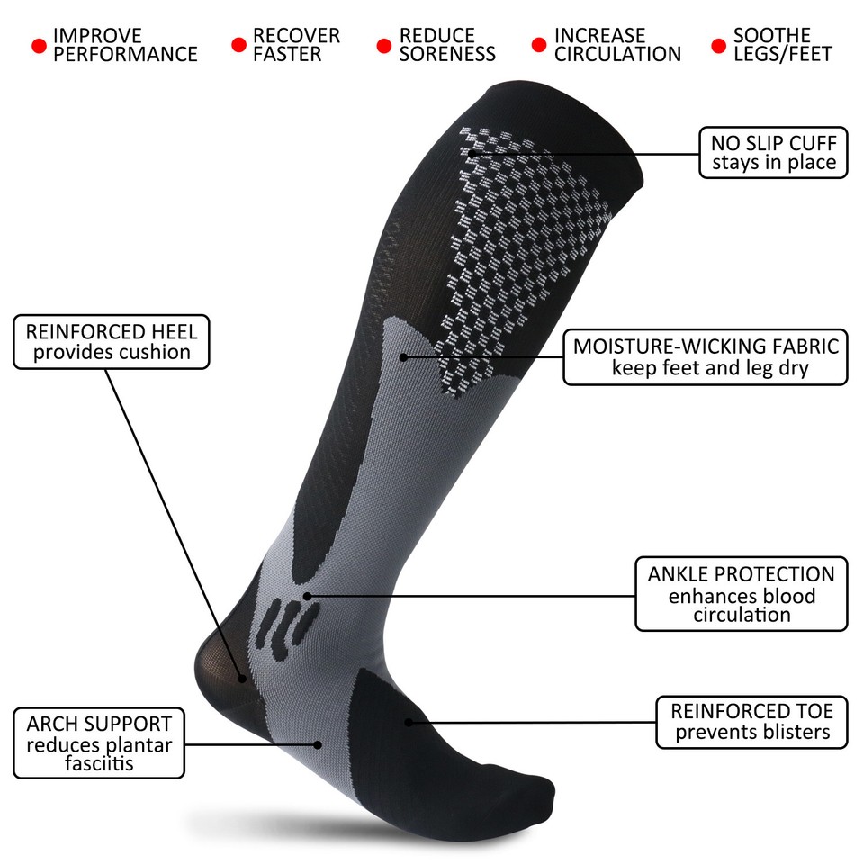 5Pairs Compression Socks 30-40 mmhg Knee High Running Sport Long ...