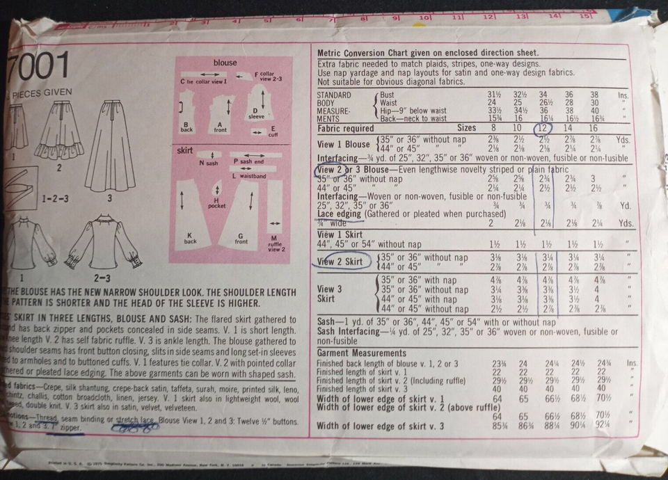 Vintage Retro 1970s Skirt Blouse Top Sash Belt Size 12 Simplicity 7001 ...