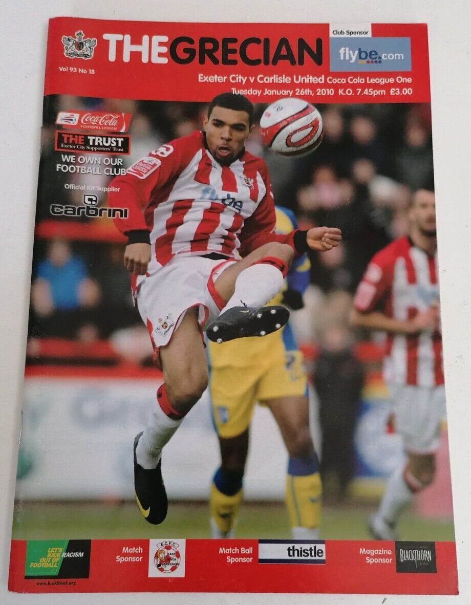 PROGRAMME - The Grecian Match Exeter City Vs Carlisle Utd 26th Jan 2010 ...