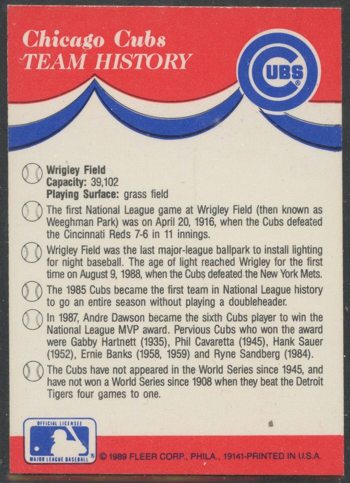 1989 Fleer Baseball Stickers Chicago Cubs | eBay