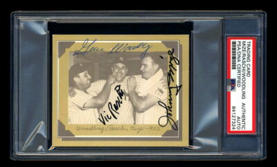VIC RASCHI GENE WOODLING JOHNNY MIZE STORY 1978 SIGNED CARD PSA/DNA NY ...