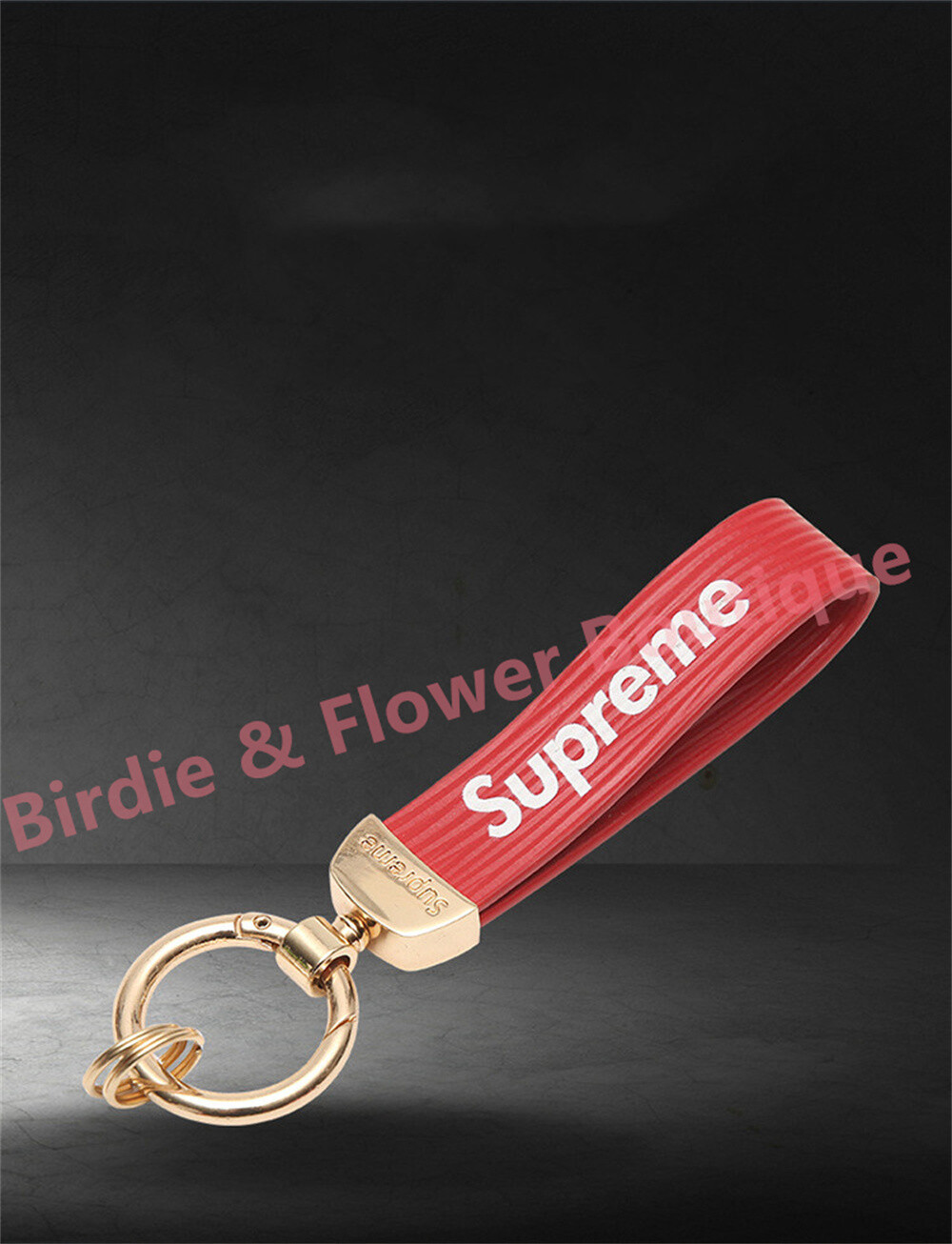 Red Supreme Gold Metal Keychain Strap Key Chain Keyring Ring Skate ...
