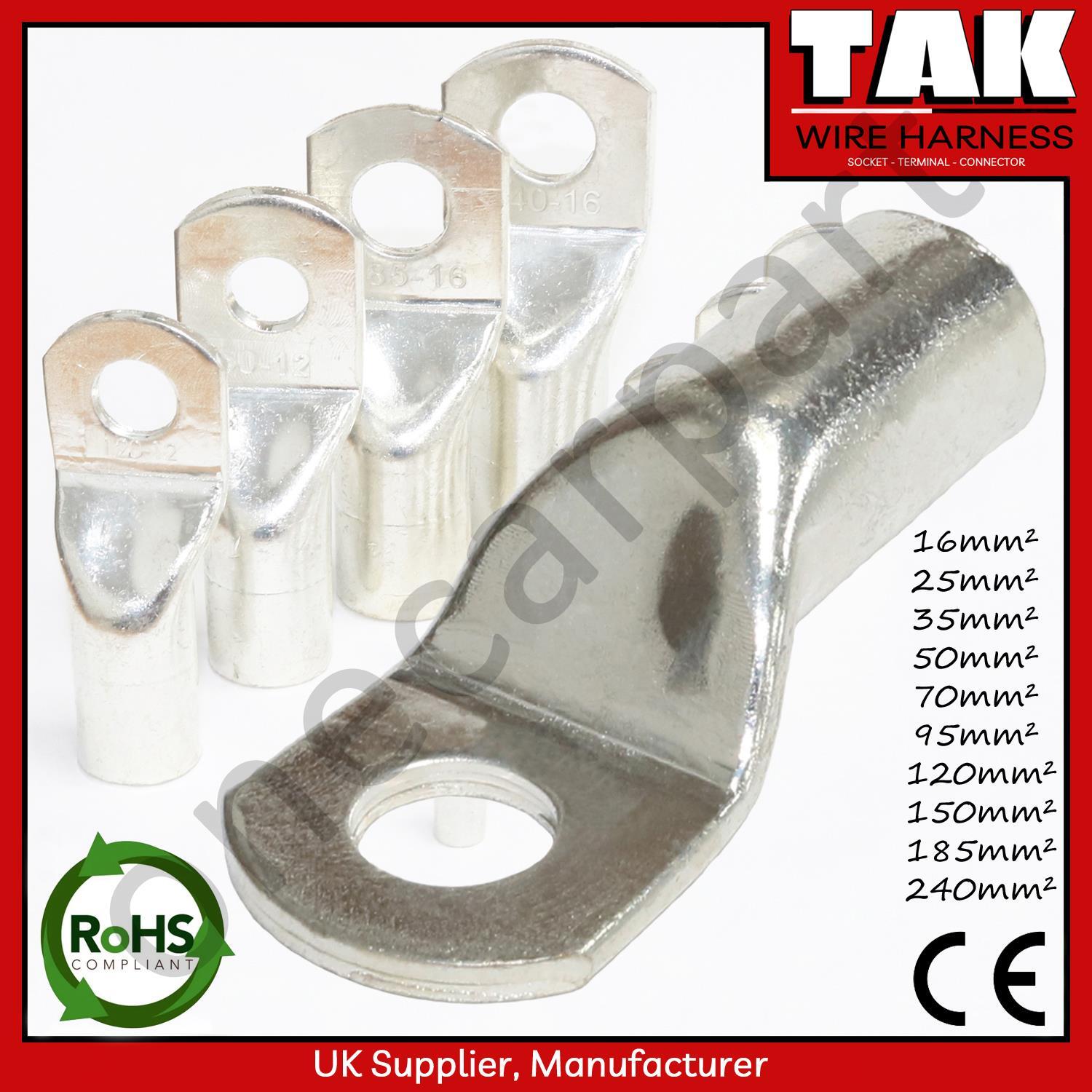 Copper Tube Terminals Cable Crimp Lug Battery Cable End Eyelet 16 to ...