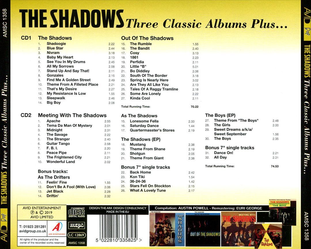 THE SHADOWS THREE CLASSIC PLUS: THE SHADOWS/OUT OF THE SHADOWS/MEETING ...