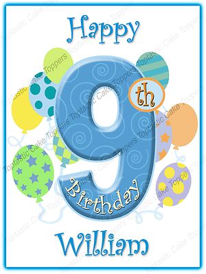 Personalised Boys Blue 9th Ninth Birthday Edible Icing Party Cake ...