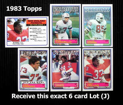 New England Patriots 1983 Topps 6 Card Lot (J) Receive Exact Cards ...