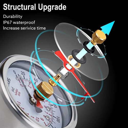 0-100 psi Water Pressure Gauge Test with Lazy Hand, Lead-Free, 2-1/2 ...