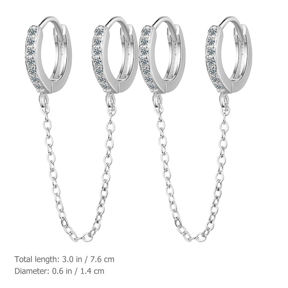 1 Pair Double Piercing Hoop Earring Earrings Chain Earrings Jewelry ...