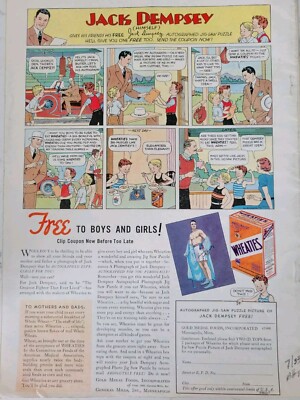 1933 General Mills Wheaties cereal Jack Dempsey cartoon vintage ad | eBay