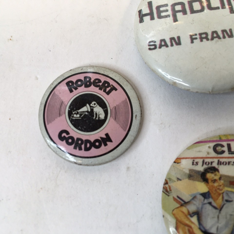 Vtg Lot 5 Stickback Buttons Pins David Lee Roth Keith Richards Robert ...