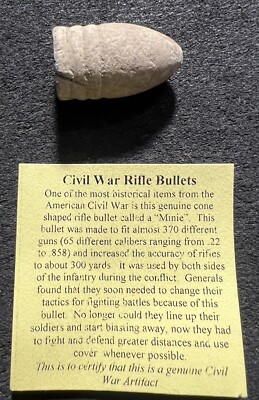 DROPPED CIVIL WAR "MINIE" RIFLE BULLET w/DECRIPTION CARD | eBay