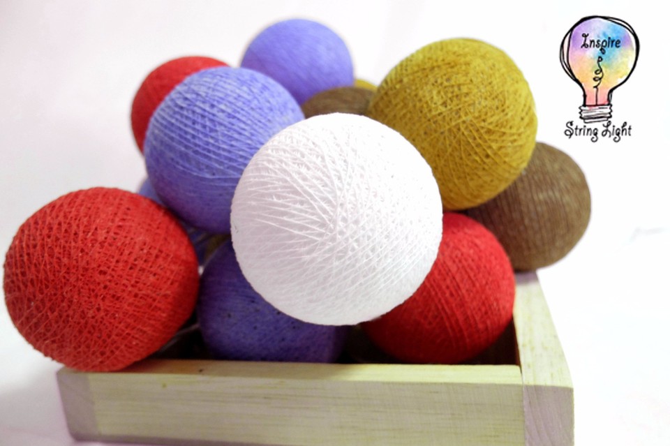 20 COTTON BALLS STRING FAIRY LIGHTS PARTY,PATIO,DECOR,CHRISTMAS,WEDDING ...