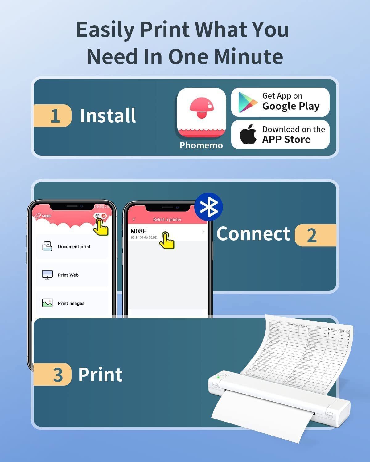 Phomemo M08F A4 Bluetooth Portable Thermal Printer Android iOS Phone ...