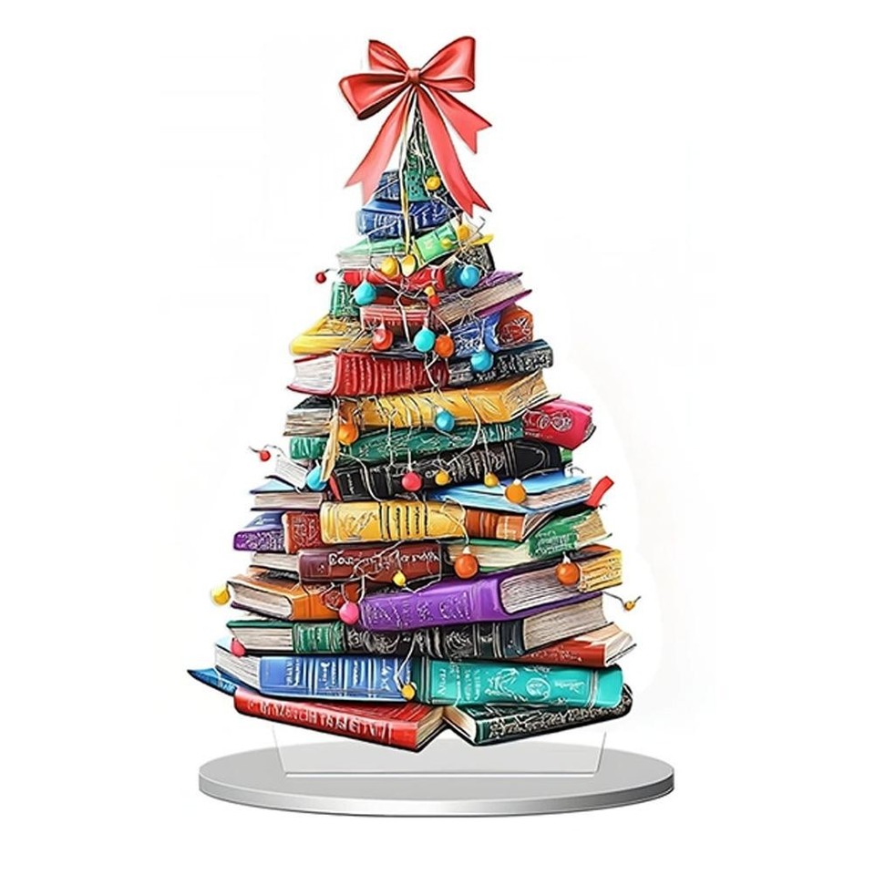 1pc Book Lovers Christmas Tree-Shaped Pendant Ornament Sale Decor 2D ...