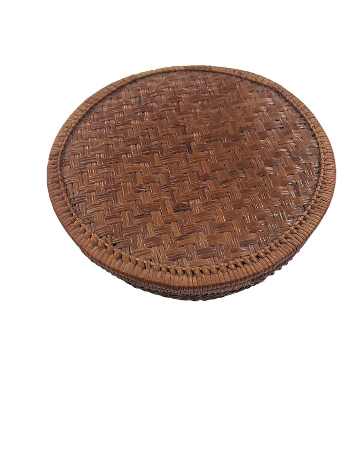 Round Rattan Wicker Fruit Staking Basket with Lid Storage Boho Natural ...