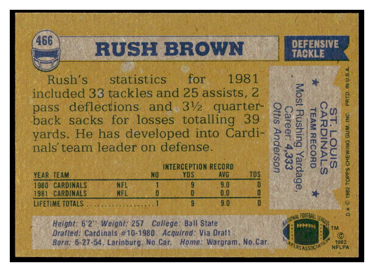 1982 Topps #466 Rush Brown St. Louis Cardinals Excellent | eBay