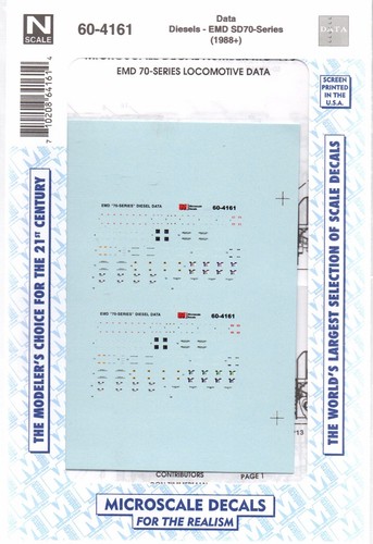N Scale Microscale 60-4161 Diesel Data for EMD 70-Series Decal Set | eBay